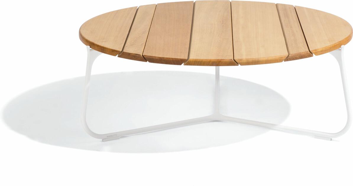 Outdoor coffee table Ø80x28h Mood - white - teak brushed | Manutti
